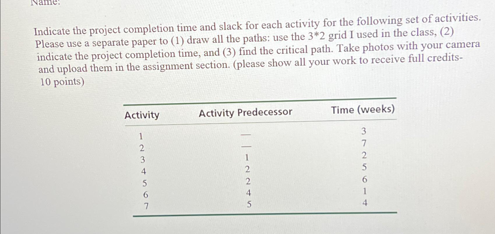 Solved Indicate the project completion time and slack for | Chegg.com