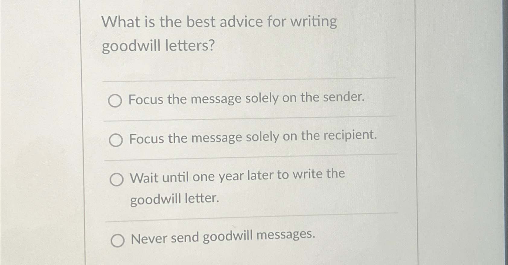 Solved What is the best advice for writing goodwill | Chegg.com