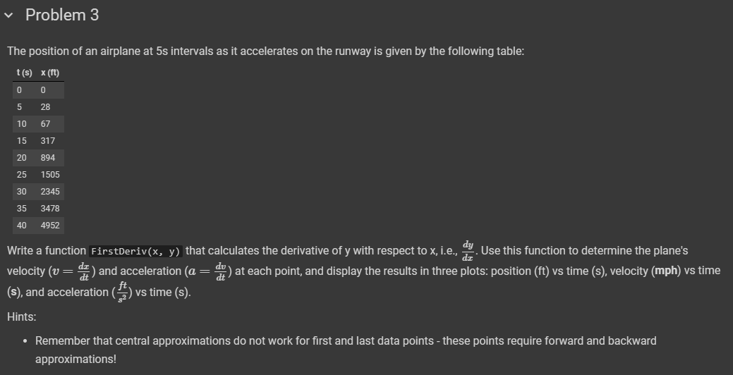 Solved Problem 3The position of an airplane at 5s ﻿intervals | Chegg.com