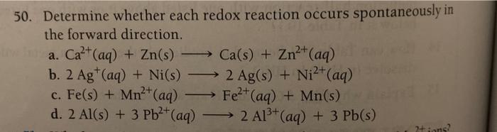 Solved 0. Determine whether each redox reaction occurs | Chegg.com