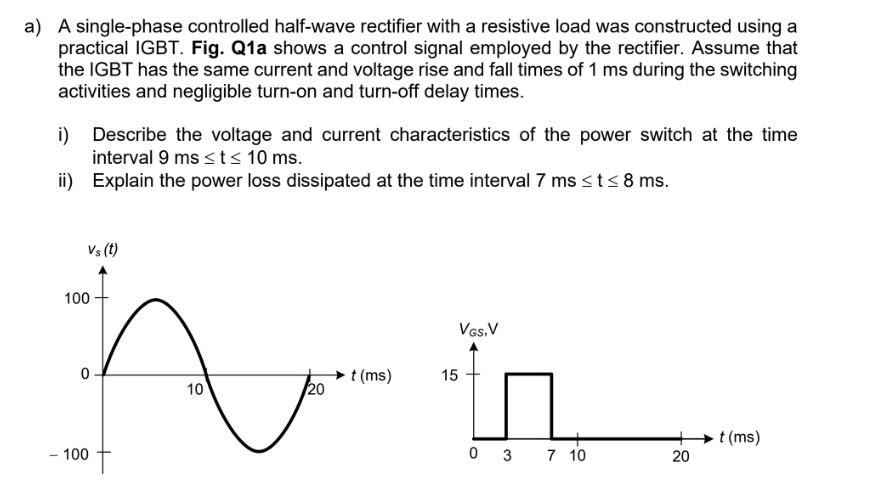 Solved a) A single-phase controlled half-wave rectifier with | Chegg.com