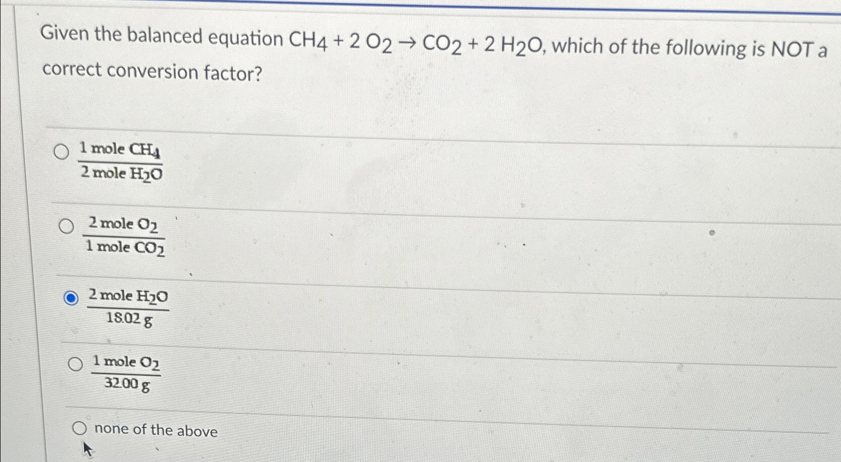 Solved Given the balanced equation CH4+2O2→CO2+2H2O, ﻿which | Chegg.com