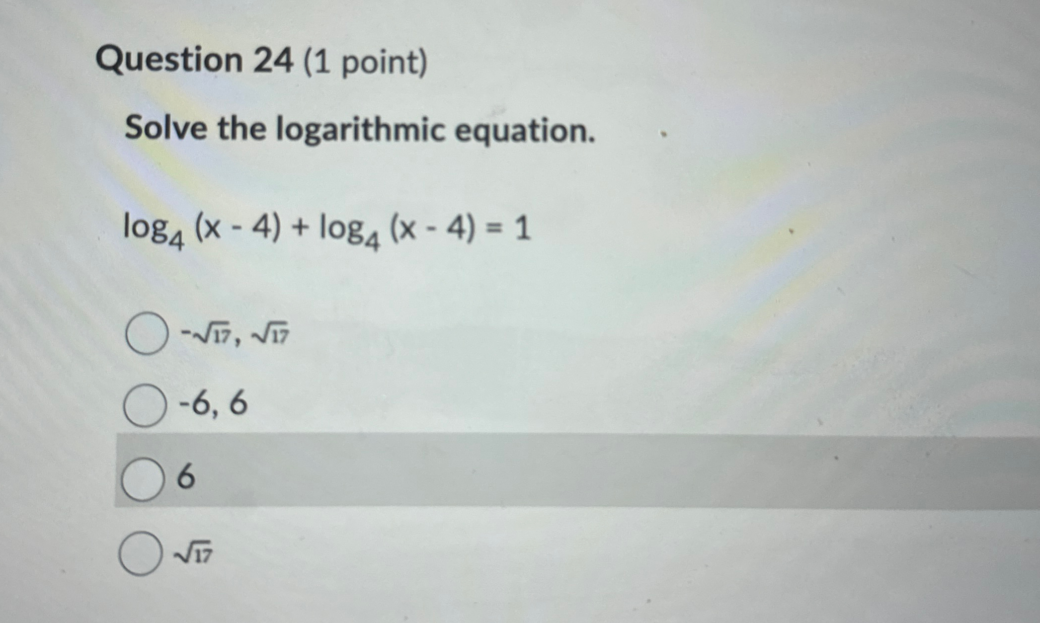 Solved Question 24 (1 ﻿point)Solve the logarithmic | Chegg.com