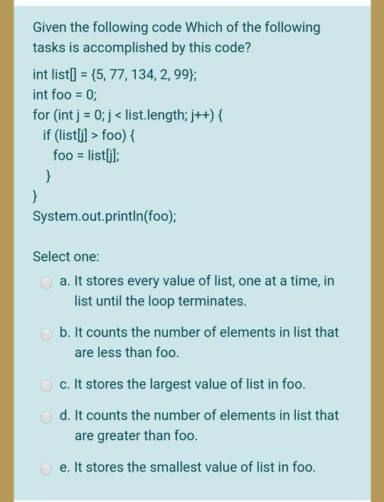 Solved Given the following code Which of the following tasks | Chegg.com