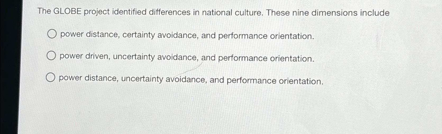 Solved The GLOBE project identified differences in national | Chegg.com