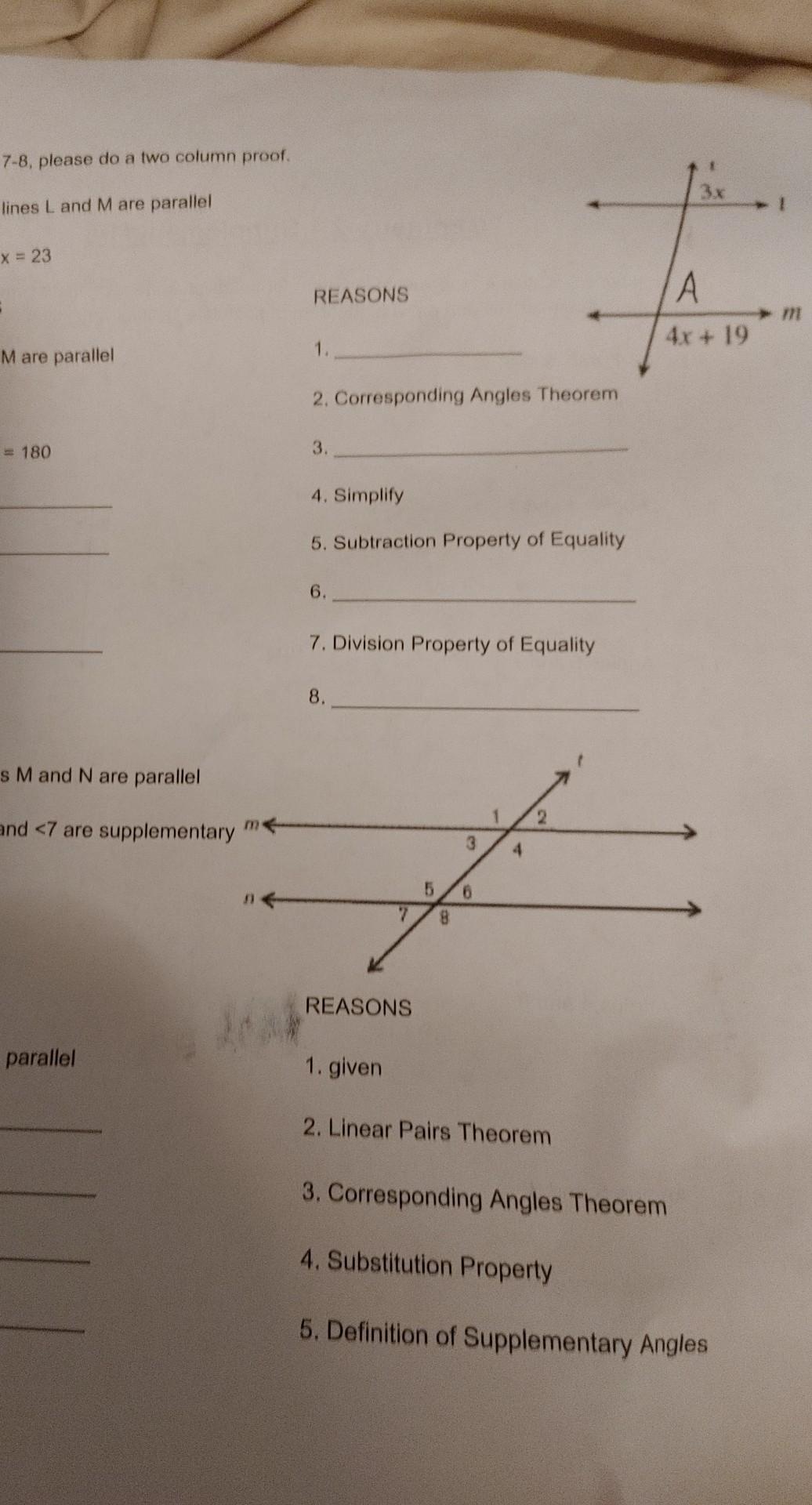 Solved Prove: x=23 STATEMENTS 1. lines L amd M are parallel | Chegg.com