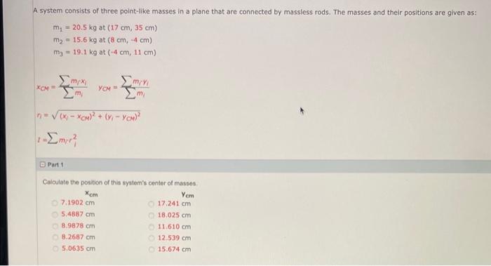Solved A system consists of three point-like masses in a | Chegg.com