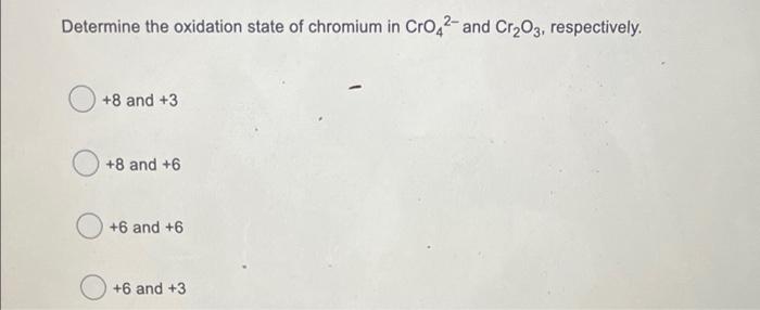 Solved Determine the oxidation state of chromium in Cro 2- | Chegg.com