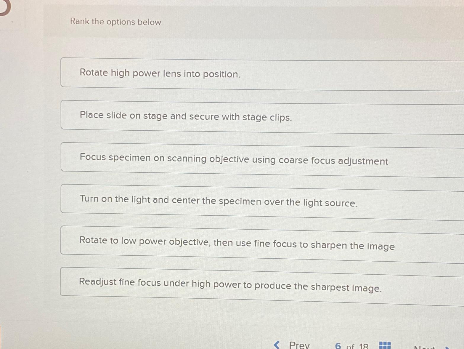 Solved Rank the options below.Rotate high power lens into | Chegg.com