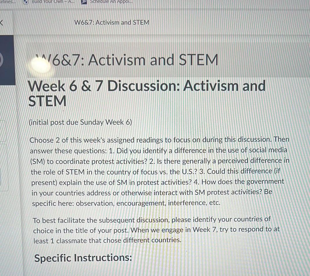 Solved Week 6&7 Discussion: Activism and STEM (initial post | Chegg.com
