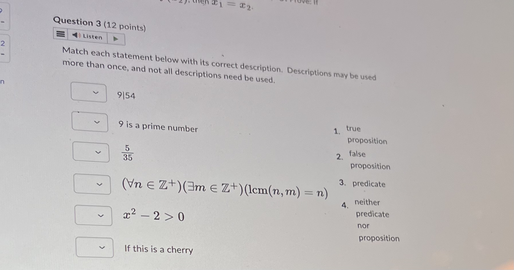 Solved Question 3 (12 points)ListenMatch each statement | Chegg.com Solved Question 3 (12 points)ListenMatch each statement | Chegg.com