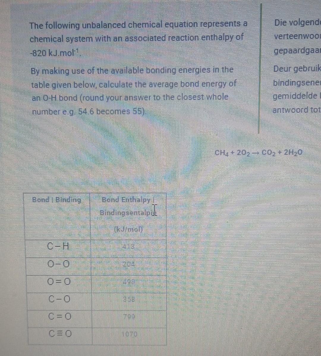 Solved The following unbalanced chemical equation represents | Chegg.com