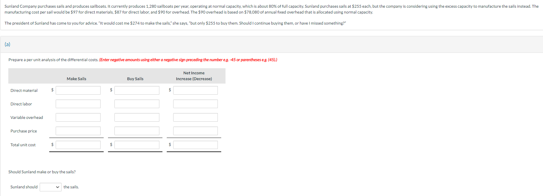Solved (a)Prepare a per unit analysis of the differential | Chegg.com