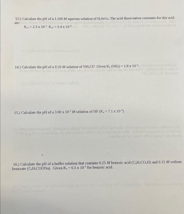 Solved 13.) Calculate the pH of a 1.100M aqueous solution of | Chegg.com