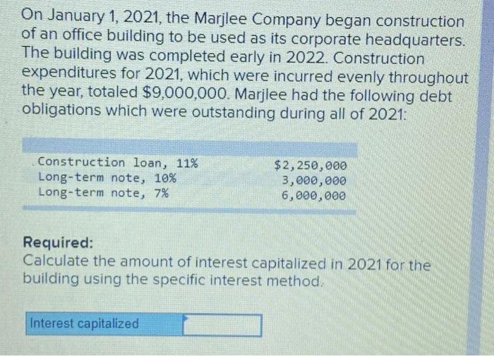 Solved On January 1, 2021, the Marjlee Company began | Chegg.com