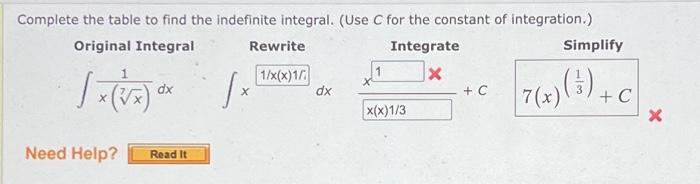 Solved Complete the table to find the indefinite integral. | Chegg.com