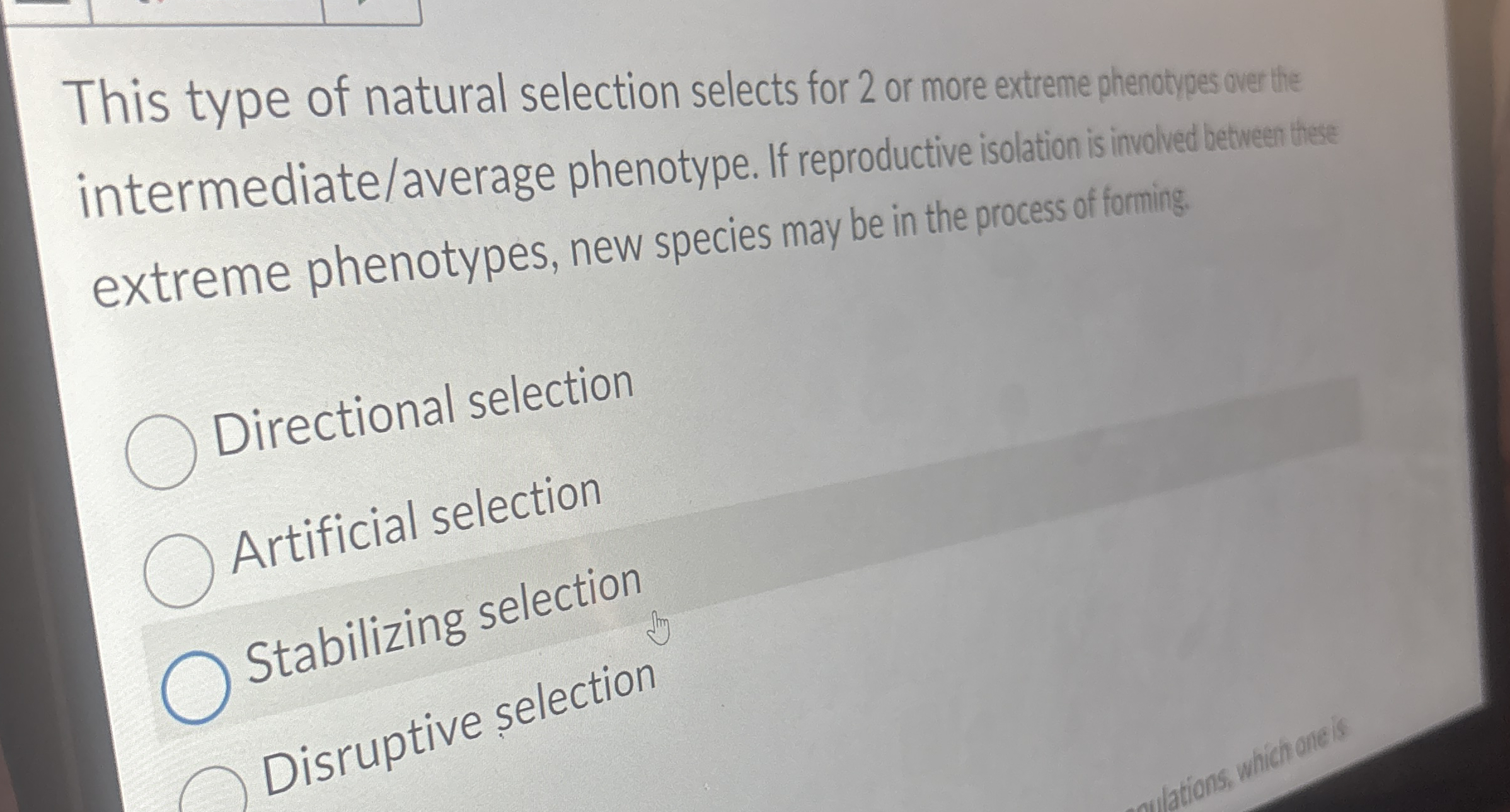 Solved This type of natural selection selects for 2 ﻿or more | Chegg.com