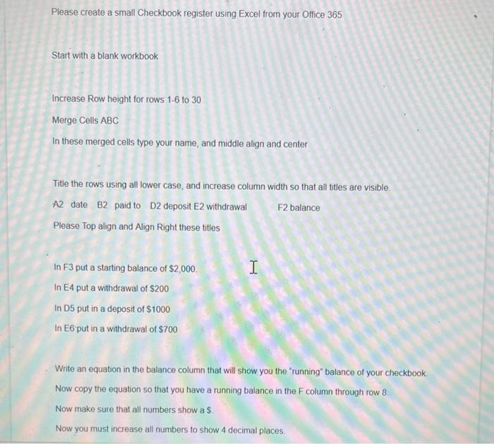Solved Start with a blank workbook Increase Row height for | Chegg.com