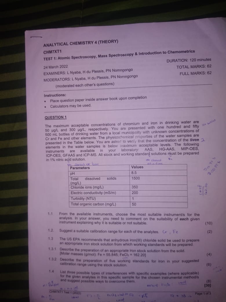 [Solved]: ANALYTICAL CHEMISTRY 4 (THEORY) CHM7XT1 TEST 1: At