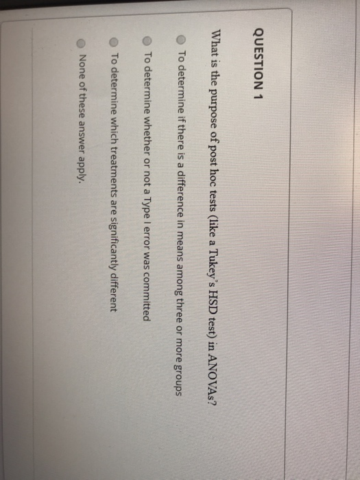 Solved ION 1 What Is The Purpose Of Post Hoc Tests Chegg