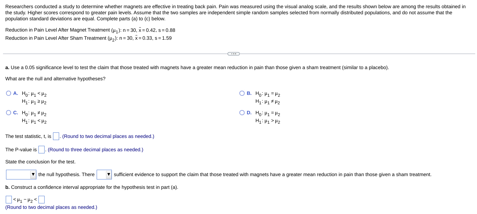 Solved population standard deviations are equal. Complete | Chegg.com