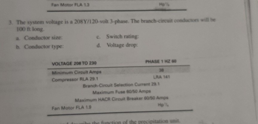 Solved the system voltage is a 208Y /120- volt 3- phase.The | Chegg.com