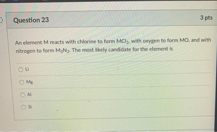 Solved Question 23 3 pts An element M reacts with chlorine | Chegg.com
