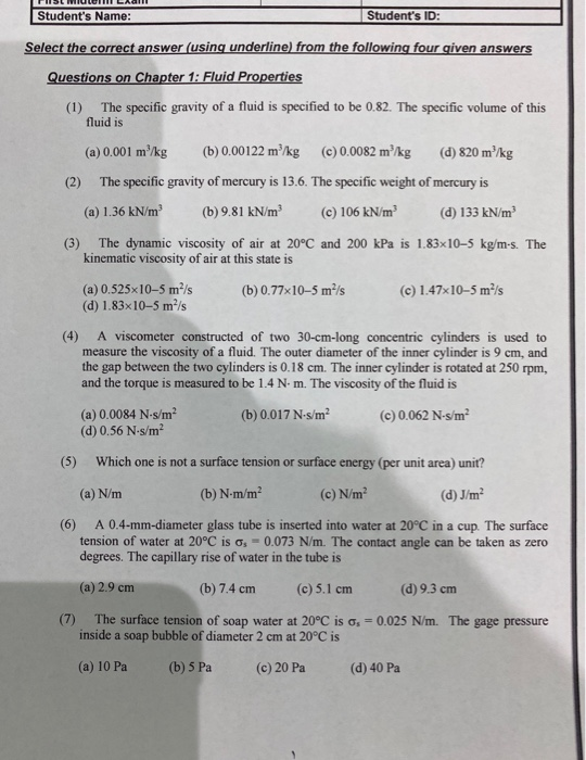 Solved Student's Name: Student's ID: Select the correct | Chegg.com