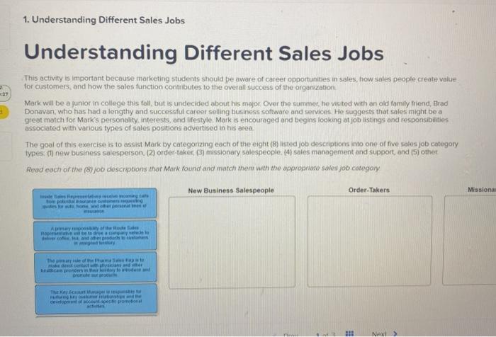 Solved 1. Understanding Different Sales Jobs Understanding | Chegg.com