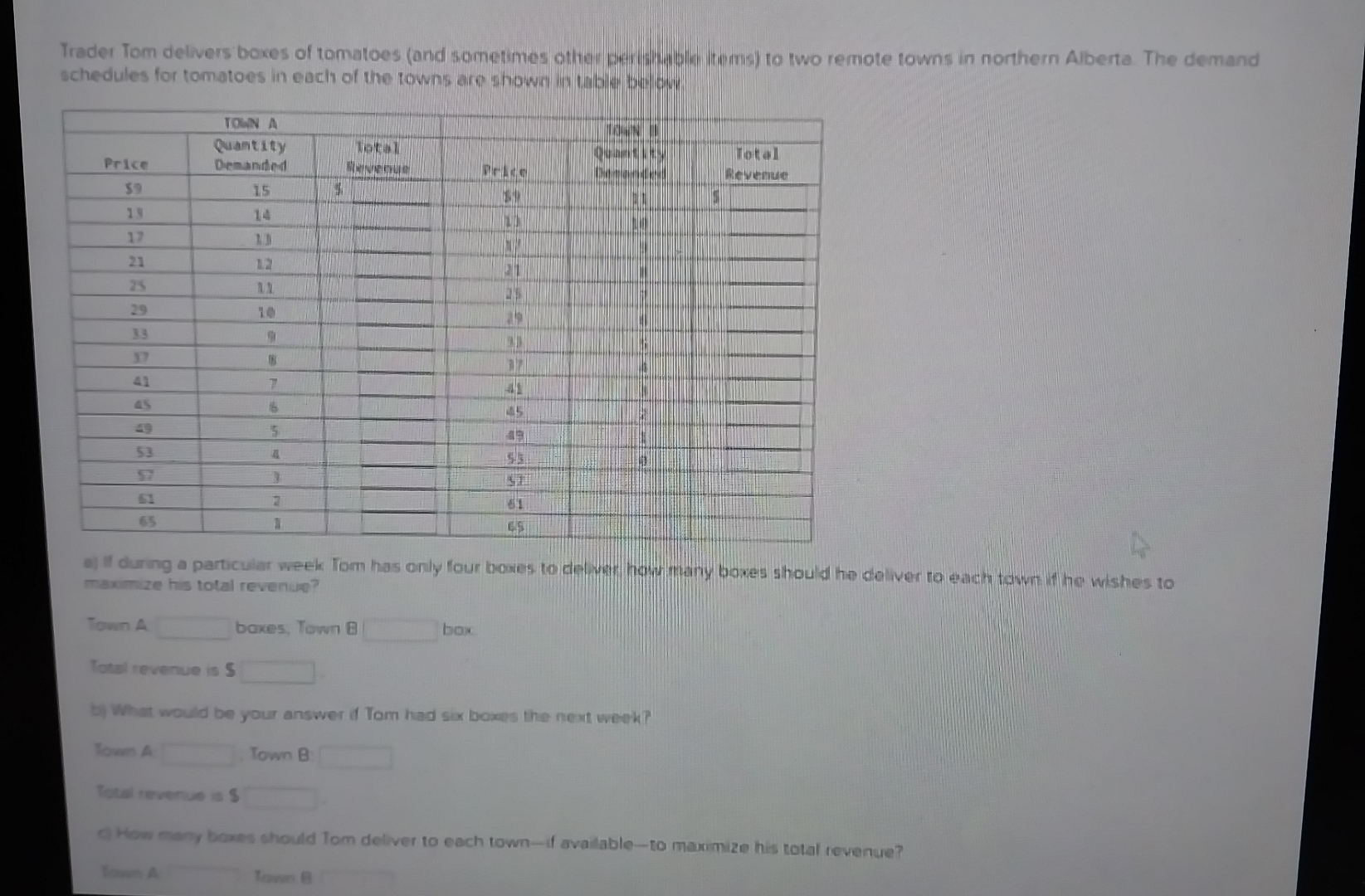 Solved Trader Tom delvers boxes of tomatoes (and sometimes | Chegg.com