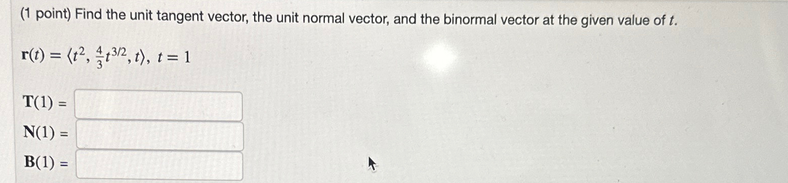 Solved ( 1 ﻿point) ﻿Find the unit tangent vector, the unit | Chegg.com
