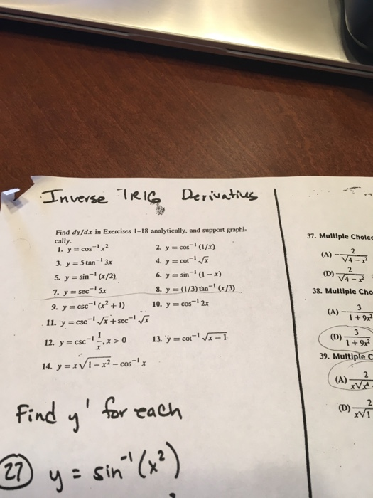 Solved Inverse TRIG Derivatives | 37. Multiple Choice Find | Chegg.com