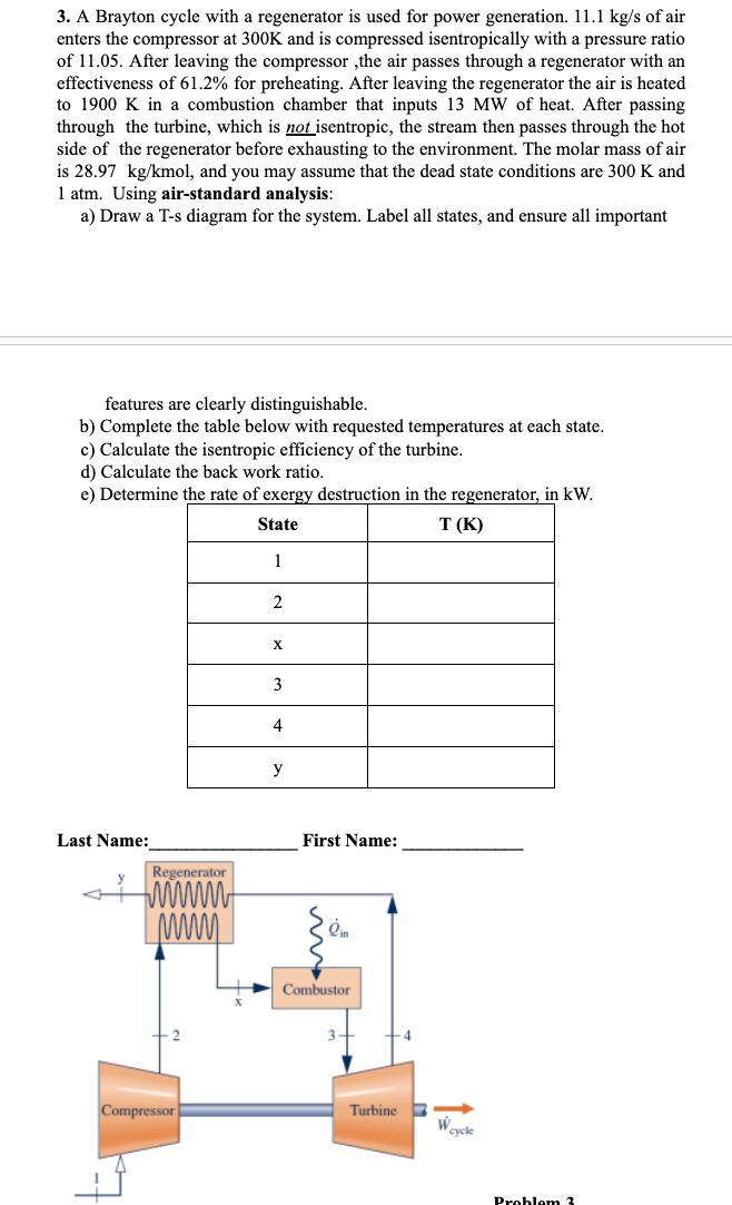 A Brayton cycle with a regenerator is used for power | Chegg.com