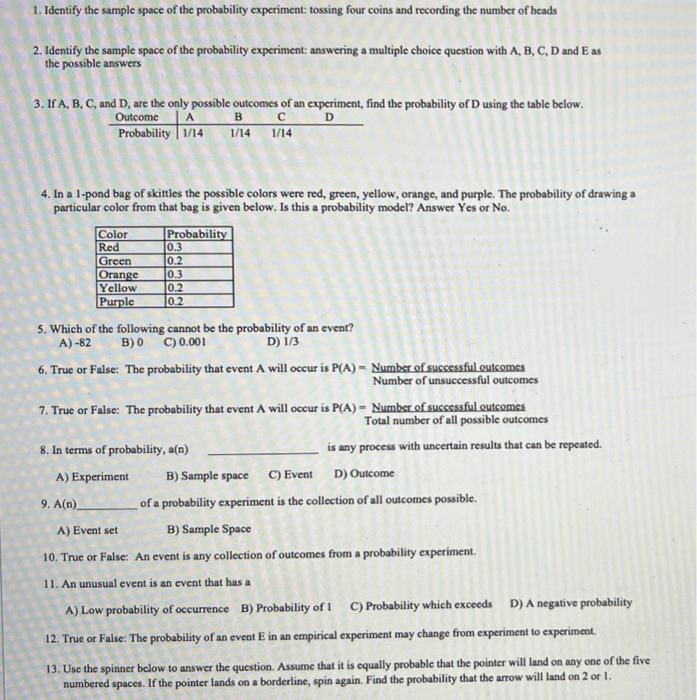 Solved 1. Identify the sample space of the probability | Chegg.com