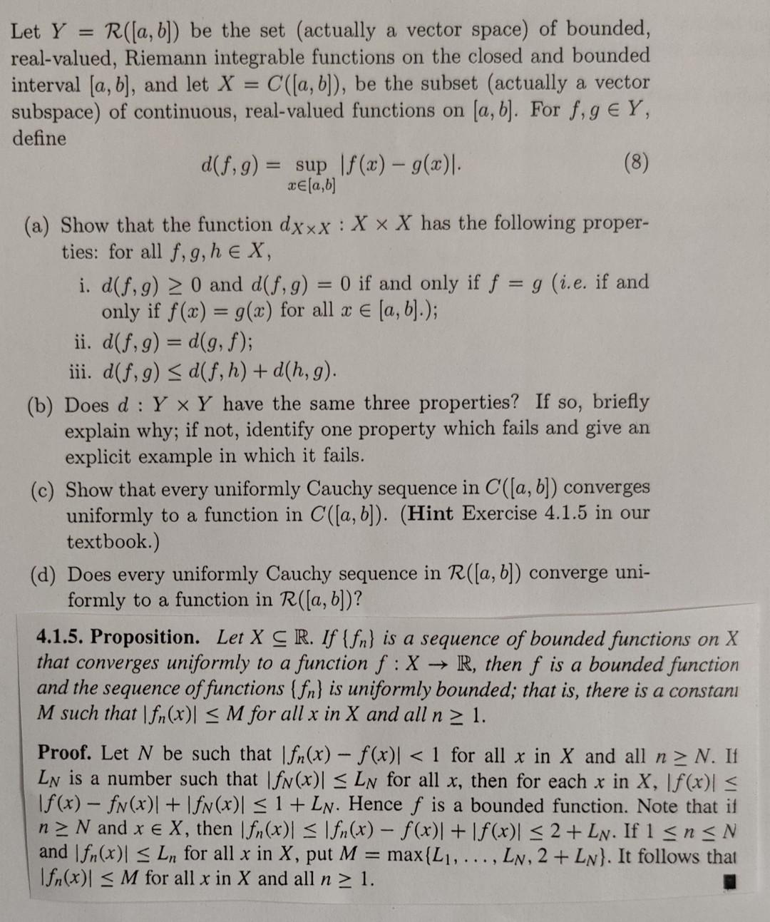 Solved Let Y=R([a,b]) be the set (actually a vector space) | Chegg.com