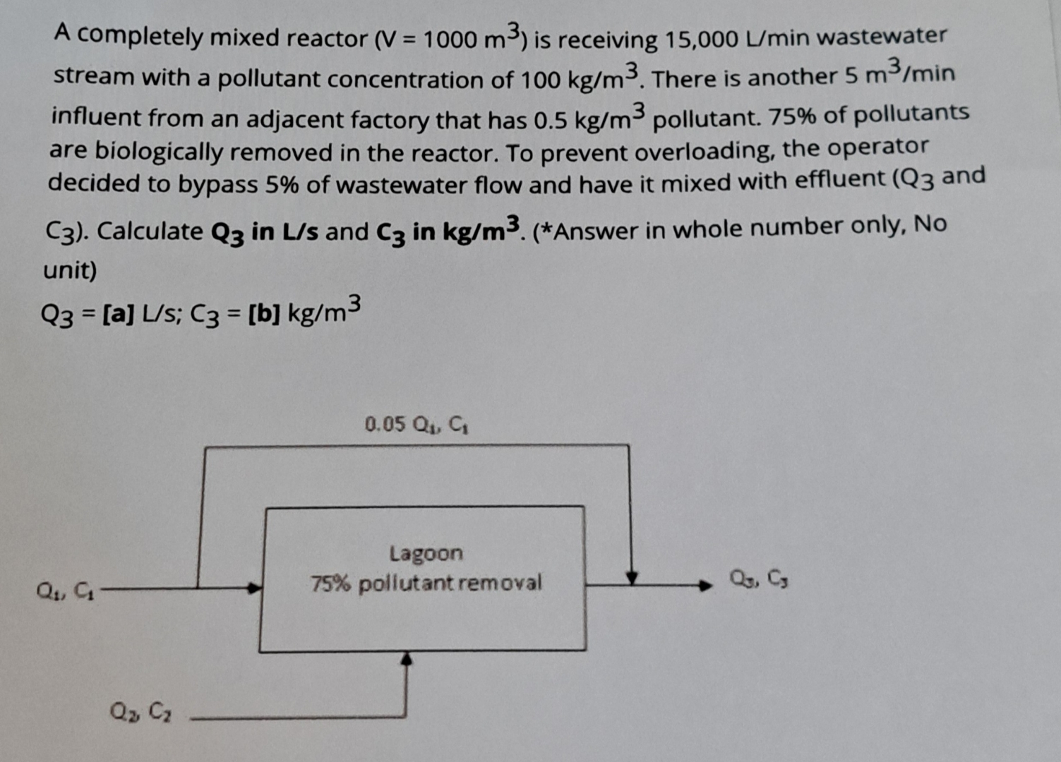 Solved A completely mixed reactor )=(1000m3 ﻿is receiving | Chegg.com