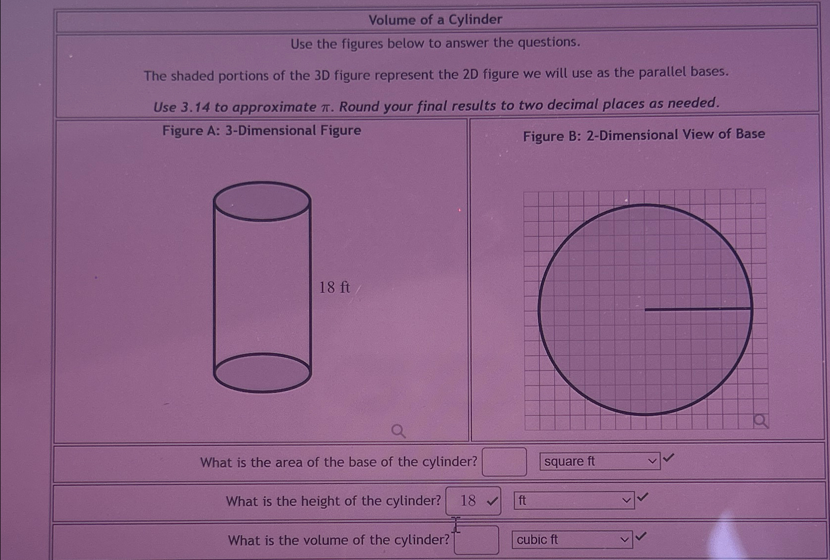 Solved Volume of a CylinderUse the figures below to answer | Chegg.com