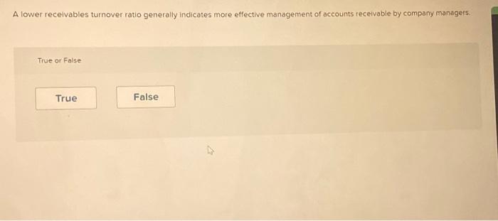 Solved A lower receivables turnover ratio generally | Chegg.com