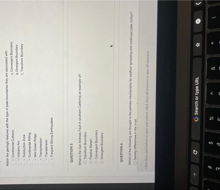 Solved Match the geologic features with the type of plate | Chegg.com