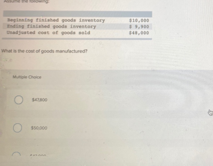Solved ssume the following: Beginning finished goods | Chegg.com
