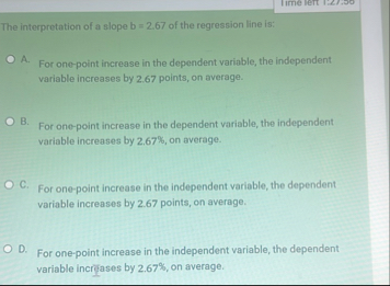 Solved The interpretation of a slope b=2.67 ﻿of the | Chegg.com