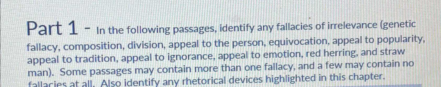 Solved Part 1 - ﻿In the following passages, identify any | Chegg.com