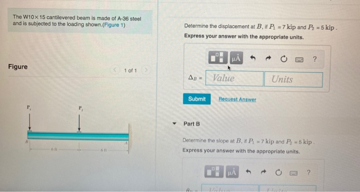 Solved The W10 x 15 cantilevered beam is made of A-36 steel | Chegg.com