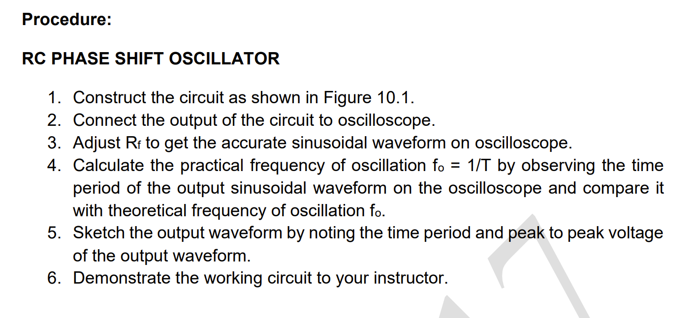Solved Figure 10.1⋯z⋯−⋯RC PHASE SHIFT OSCILLATOR 1. | Chegg.com