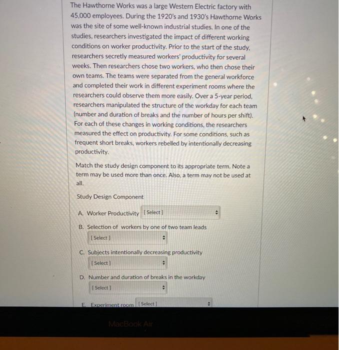 Solved The Hawthorne Works was a large Western Electric | Chegg.com