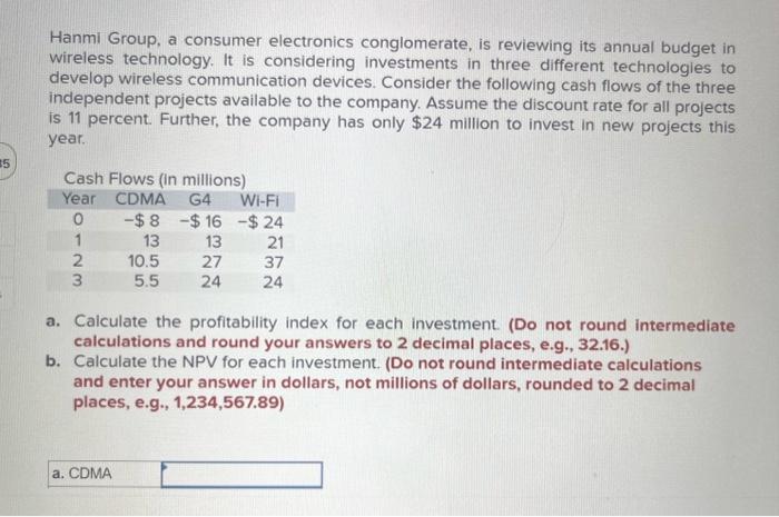 Solved Hanmi Group, a consumer electronics conglomerate, is | Chegg.com