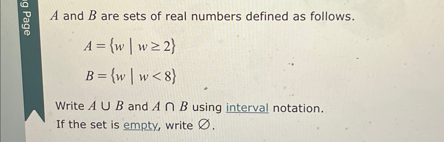 A and B ﻿are sets of real numbers defined as | Chegg.com