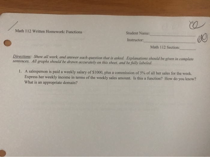 Solved Math 112 Written Homework: Functions Student Name: | Chegg.com