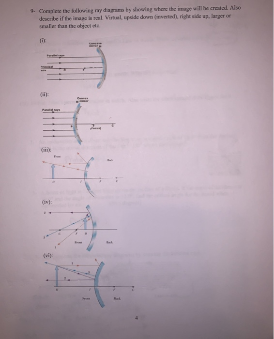 Solved 9. Complete the following ray diagrams by showing | Chegg.com