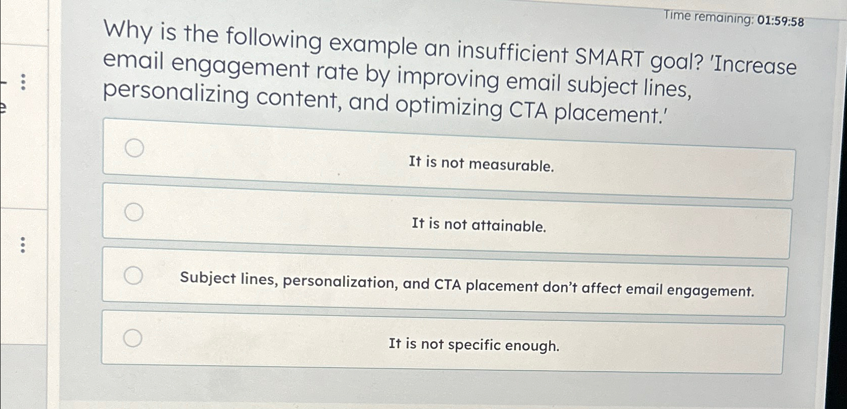 Solved Time remaining: 01:59:58Why is the following example | Chegg.com
